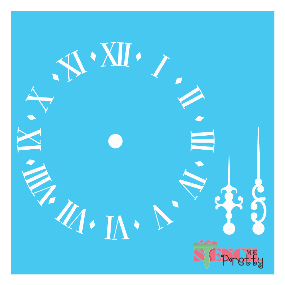 Fancy Clock Face Stencil with Dials and Roman Numerals — Stencil Me Pretty