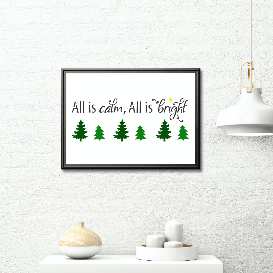 All is Calm All is Bright Christmas Stencil Winter Silent Evergreens ...